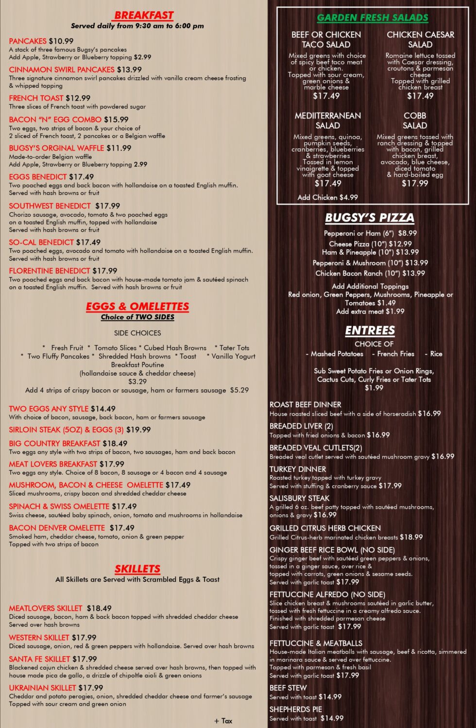 Bugsy’s Menu - Smitty's Restaurant & Bugsy's Irish Pub